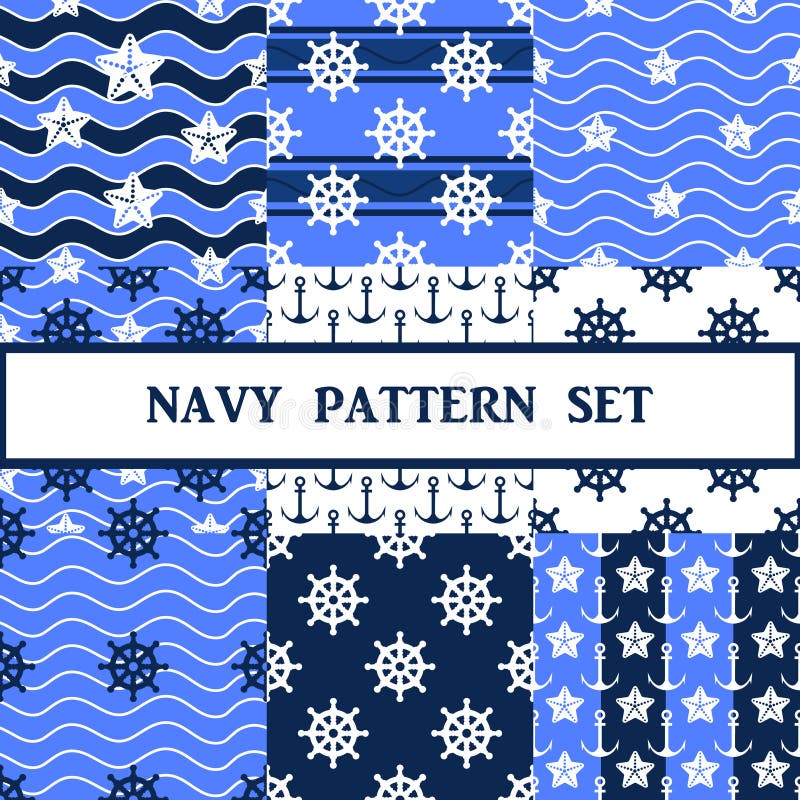 Vector Navy Seamless Pattern Set Stock Vector - Illustration of rope ...