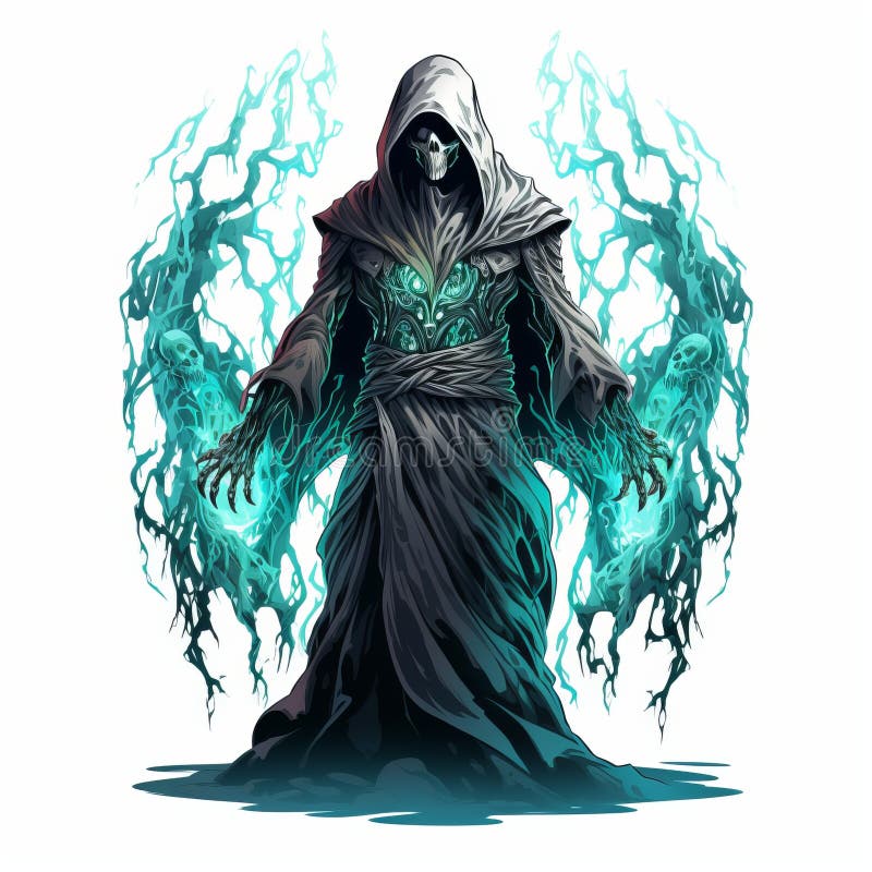 Vector Necromancer Digital Illustration with Drow Skeleton in Turquoise ...