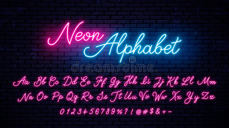 Neon Alphabet on Wall Background Stock Vector - Illustration of show ...