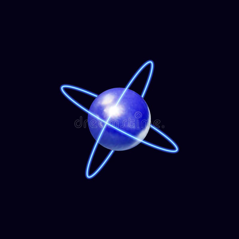Vector Neon Blue Atom Isolated on Dark Background, Glowing Realistic ...