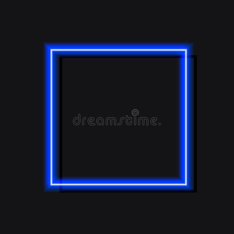 Vector Neon Blue Square Blank Frame Isolated on Black Background ...