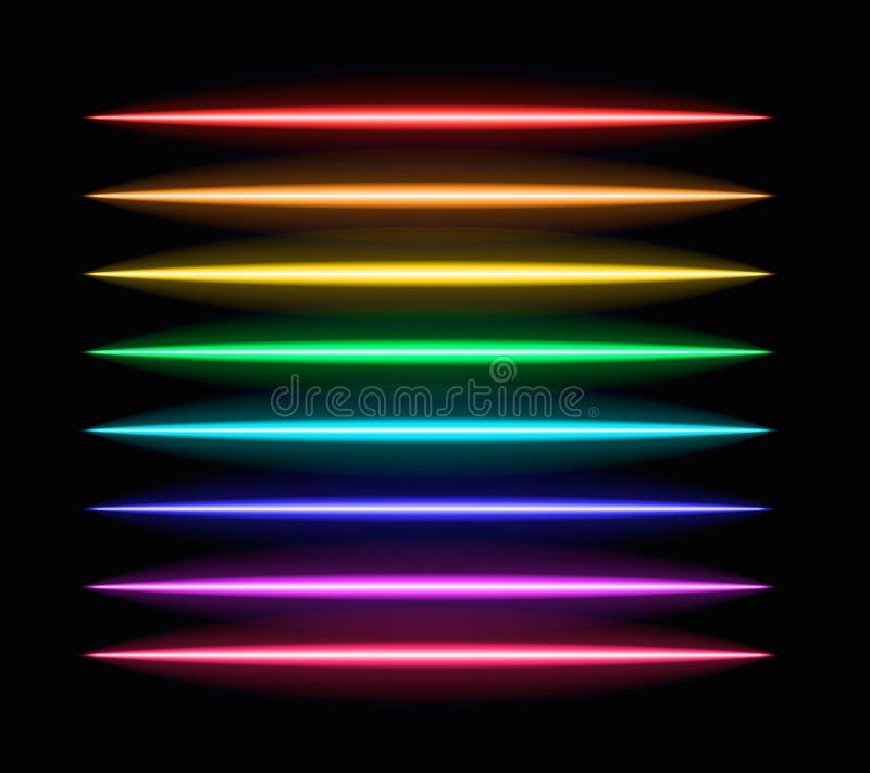 Vector Neon Brushes Set, Rainbow Colored Lines, Neon Light Tubes. Stock ...