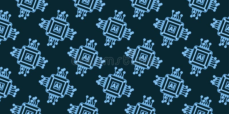 Vector Neon Computer Electronic Chip AI Seamless Pattern. Silhouette Microchip Processor ...