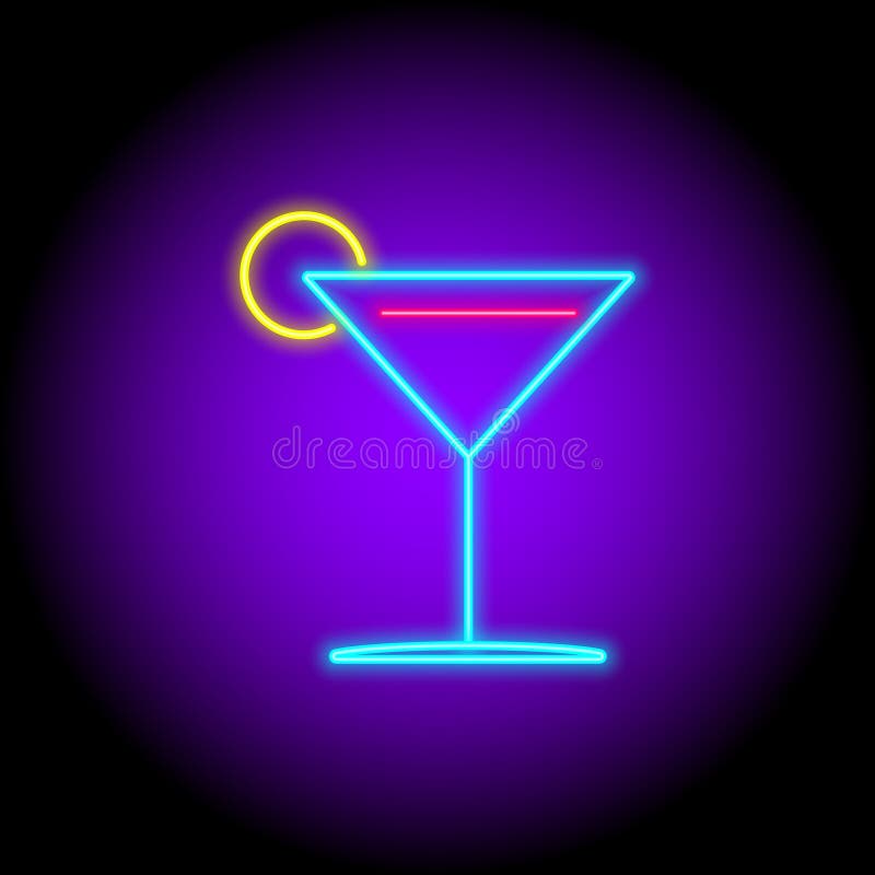 Vector Neon Flat Design Icon of Party Bar Fresh Cocktail Symbol Stock ...