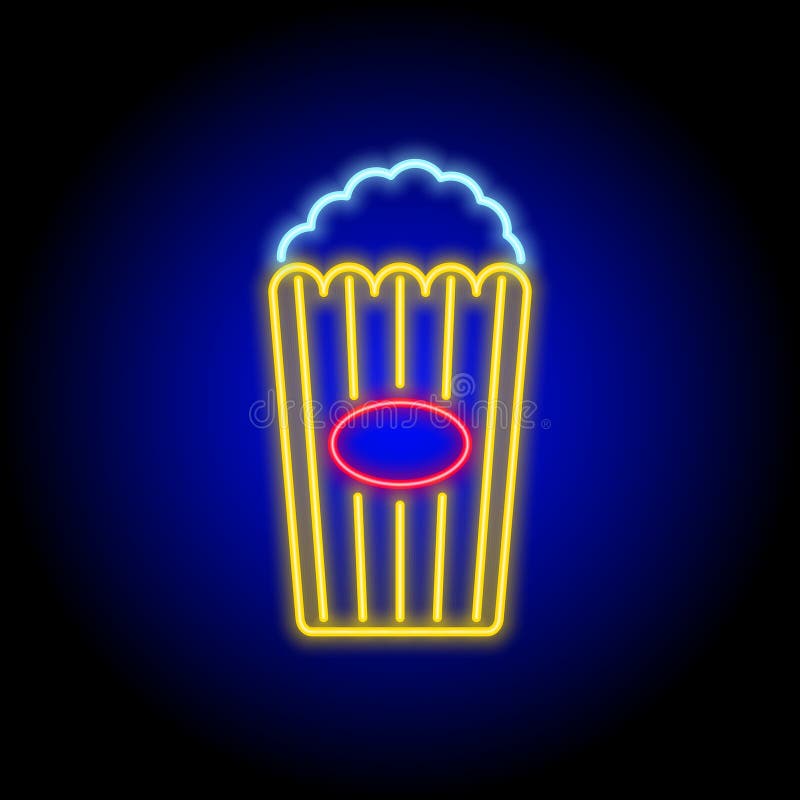 Vector Neon Flat Design Icon of Retro Style Popcorn Cinema Symbol Stock ...