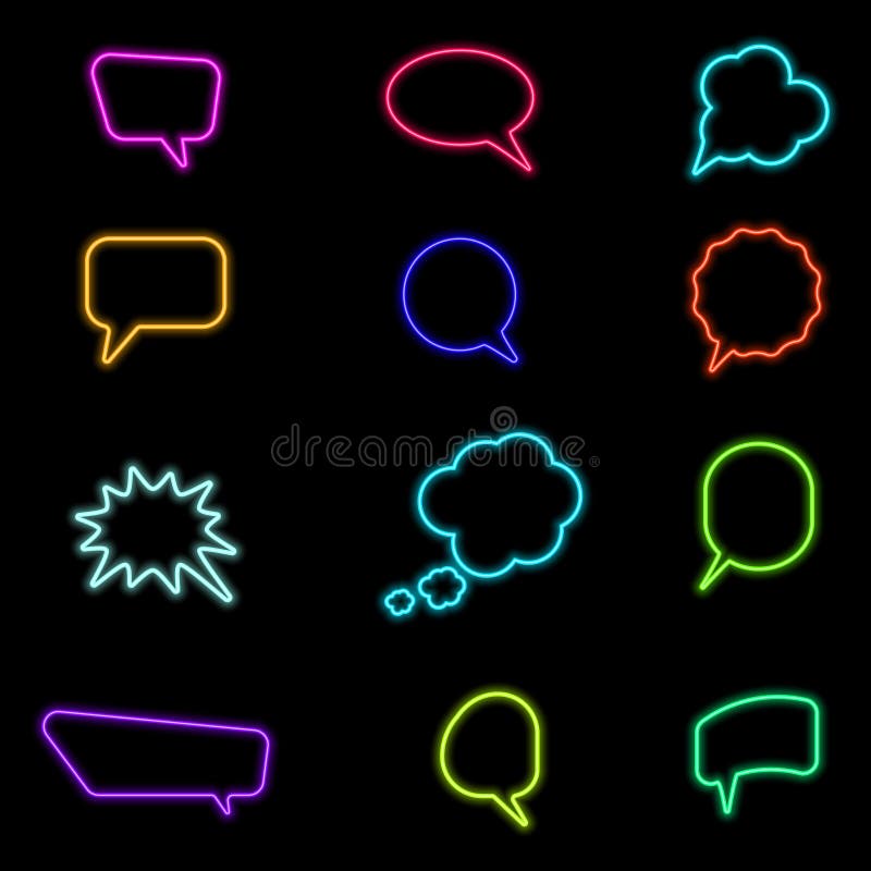 Vector Neon Flat Design Icon Set of Different Message Symbol Stock ...