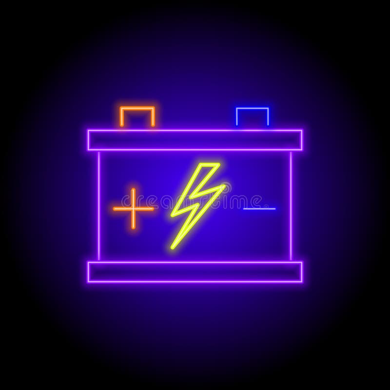 Vector Neon Flat Design Icon of Transportation Battery Glowing Symbol ...
