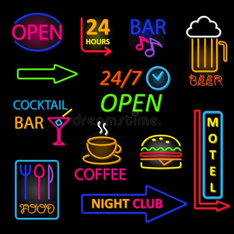 Vector neon icon set stock vector. Illustration of leisure - 66768809