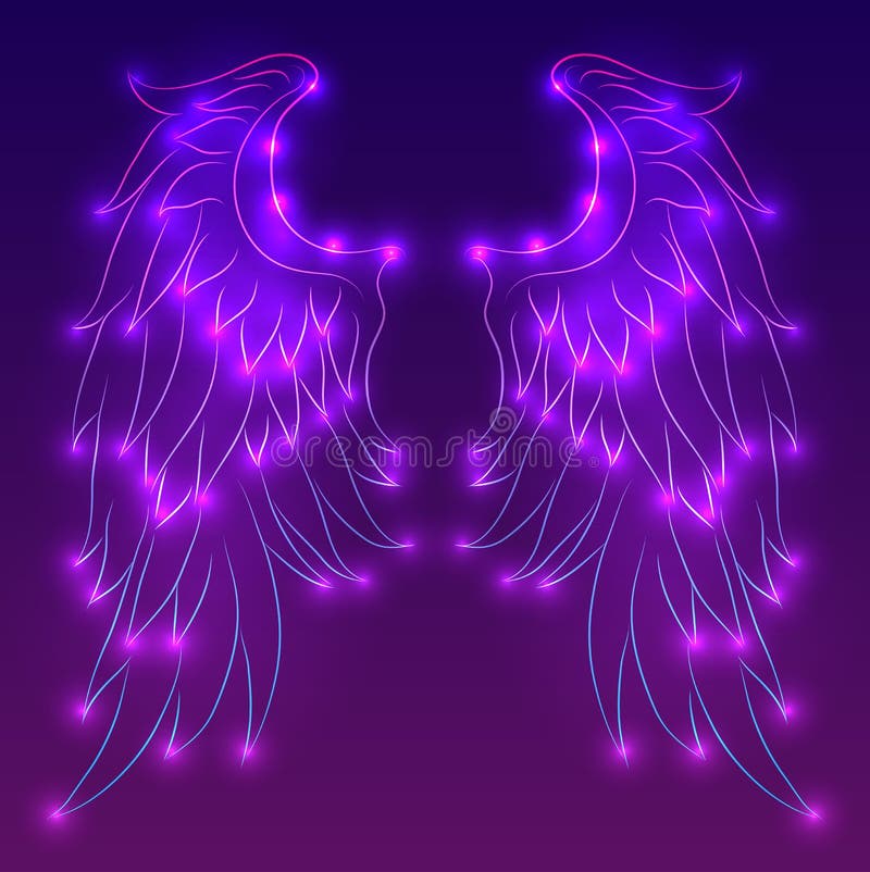 Vector Neon Illustration of Angel Wings with Sparks. Stock Vector ...