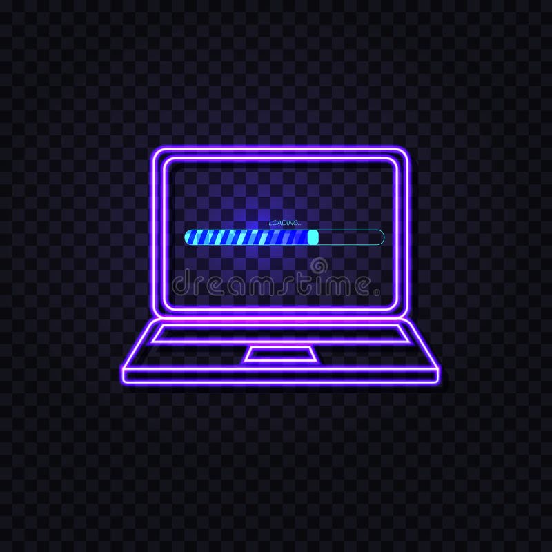 Vector Neon Laptop with Loading Icon on Screen, Something Loading ...