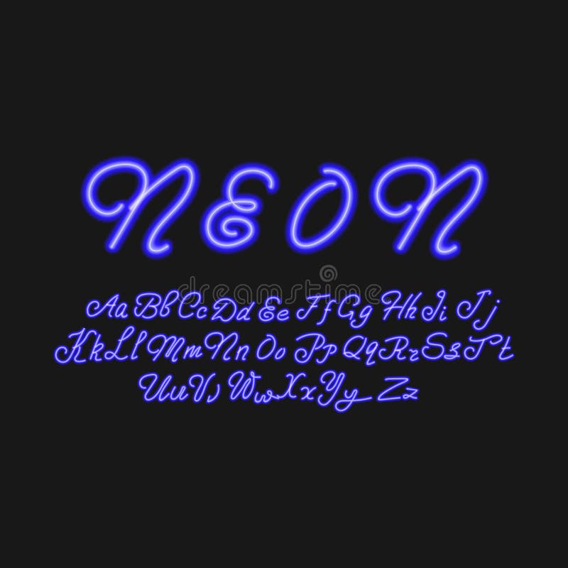 Vector Neon Type Set Isolated, Shining Script, Calligraphic Font ...