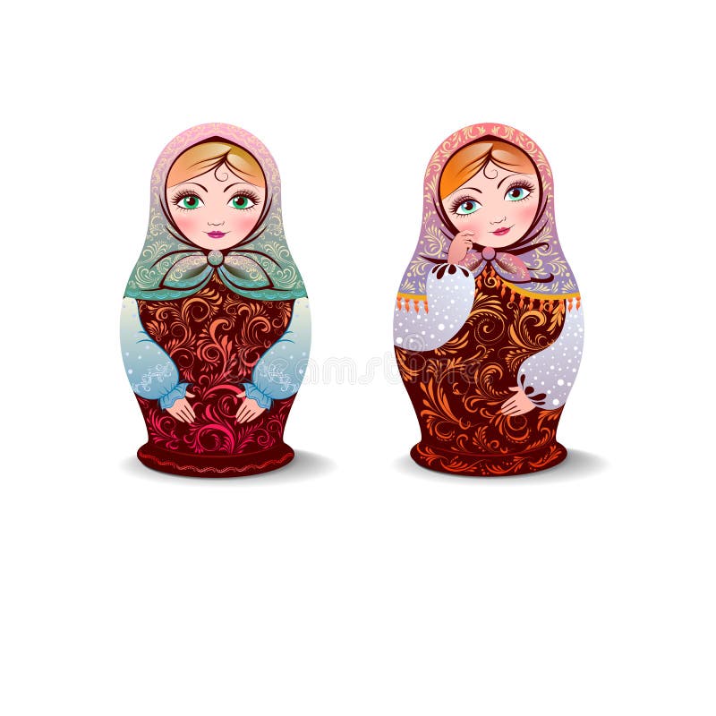 Vector Nested Dolls, Isolated on White Background, Khokhloma. Two ...
