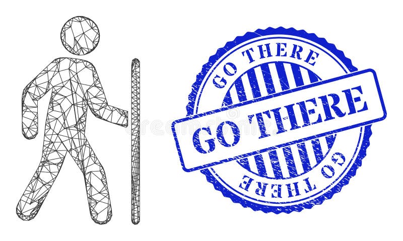 Distress Go There Badge and Net Hiking Man Mesh Stock Vector ...
