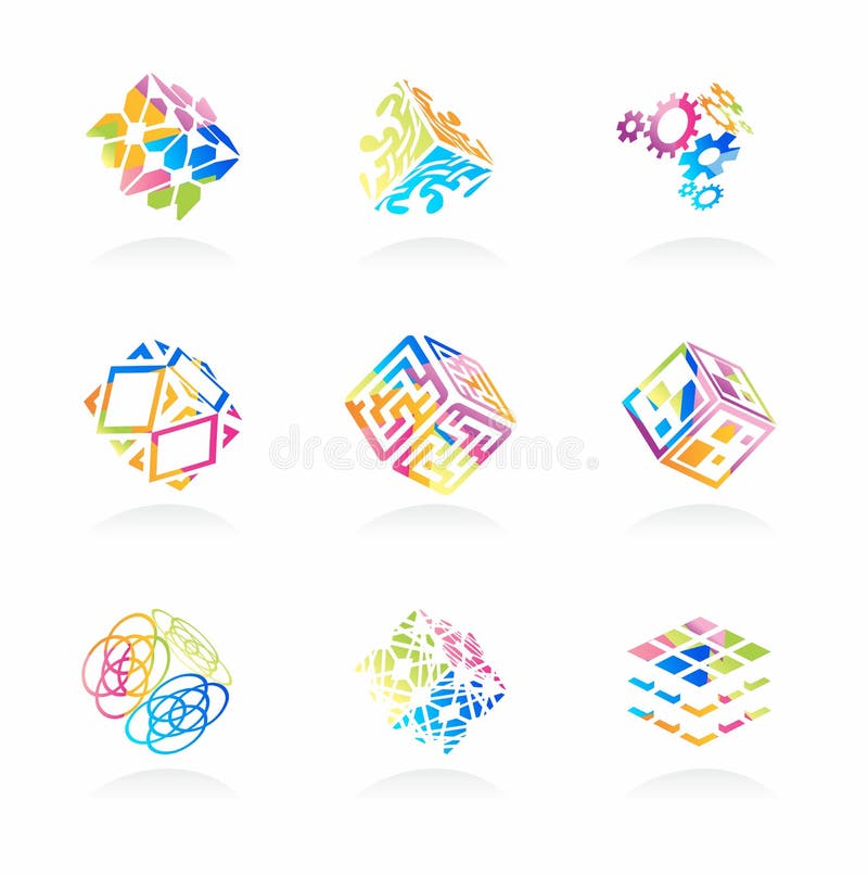 Vector Network Cube Icons Set Stock Illustration - Illustration of ...