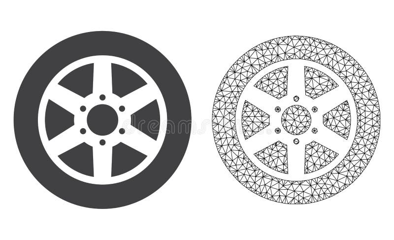 Vector Network Mesh Car Wheel and Flat Icon Stock Vector - Illustration ...