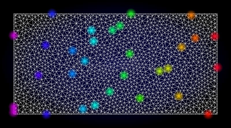 Vector Network Mesh Filled Rectangle with Spectrum Colored Light Spots ...