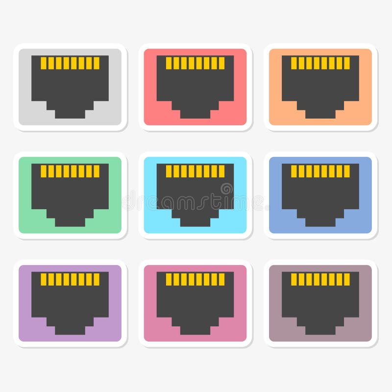Vector Network Socket Sticker Set Stock Vector - Illustration of center ...