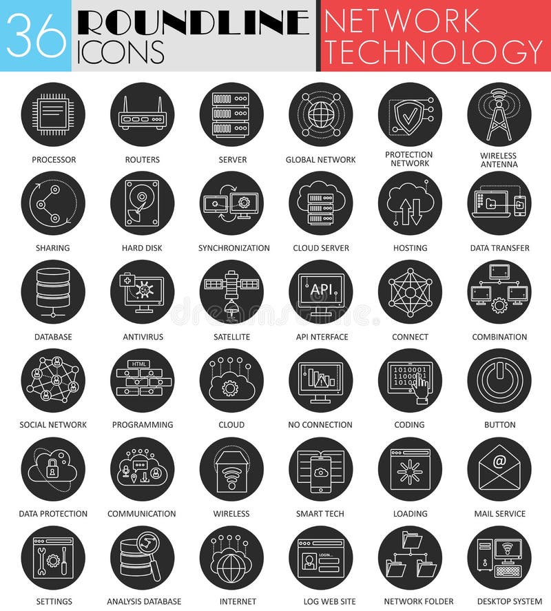 Vector Network Technology Circle White Black Icon Set. Stock Vector ...