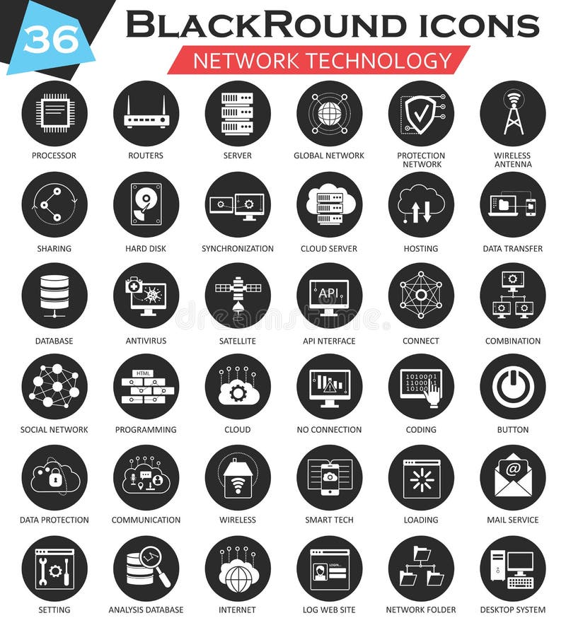 Vector Network Technology Circle White Black Icon Set. Ultra Modern ...