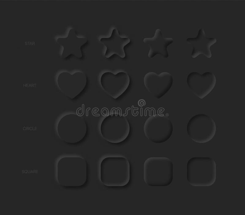 Vector Neumorphic Basic Design Elements Rounded Star Heart Circle Square in Different Variations ...