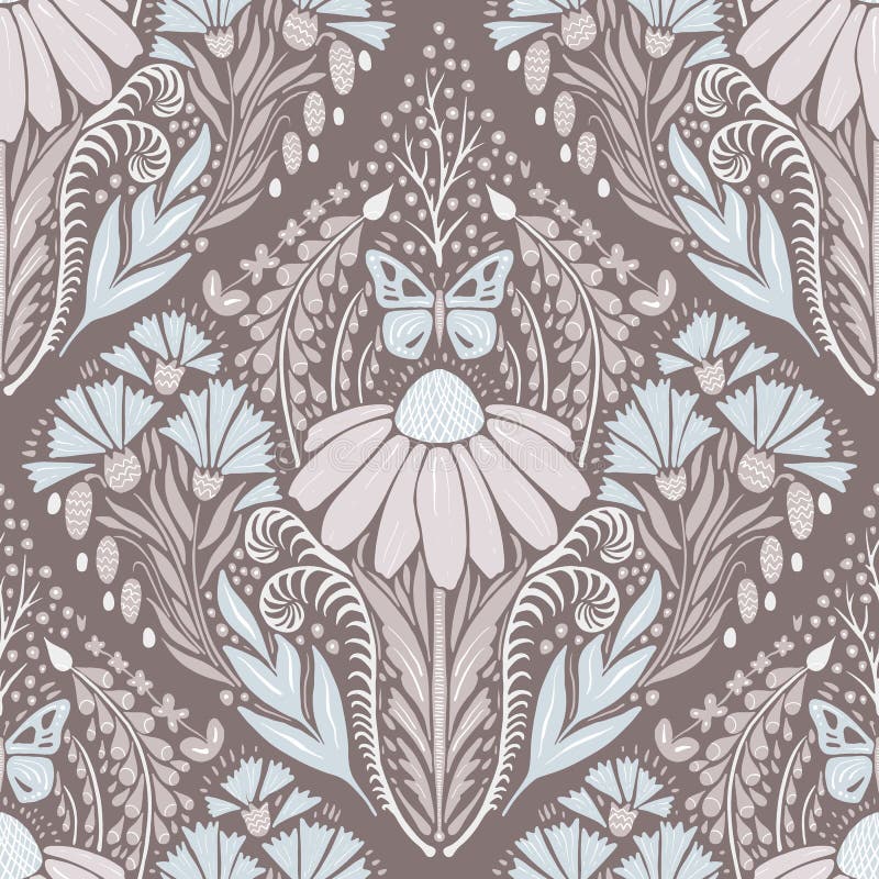 Vector Neutral Botanical Seampless Pattern Echinacea Cornflower ...