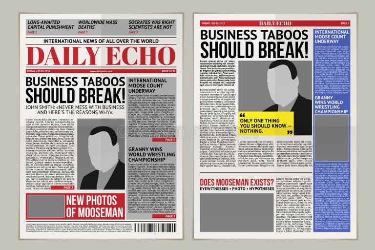Vector daily Newspaper Template, Tabloid, Layout Posting Reportage ...