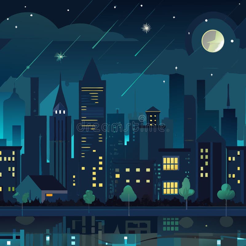Vector Night City Background Stock Illustration - Illustration of ...