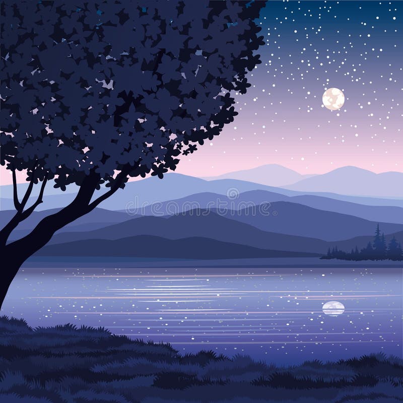 Vector night landscape stock illustration. Illustration of backdrops ...