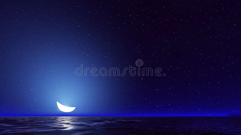 Vector Night Sky with Ocean, Moon Stars Stock Vector - Illustration of ...