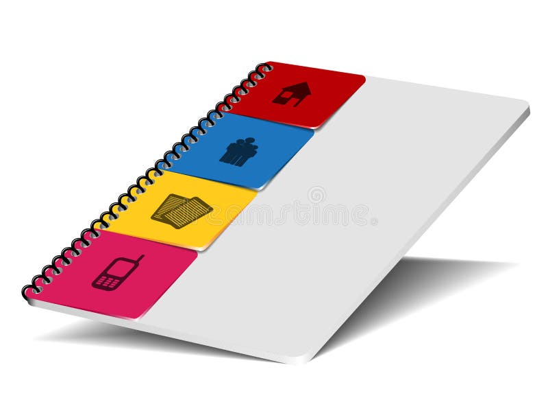 Vector Notepad with Contact Bookmarks Stock Illustration - Illustration ...