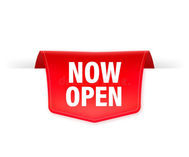 Vector Now Open Red Banner. Label with Text in Flat Style. Vector ...