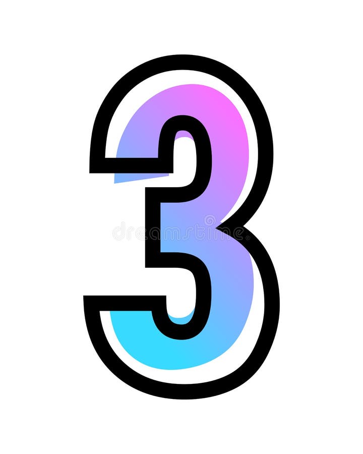 Vector Number 3 with Blue-purple Gradient Color and Black Outline Stock ...