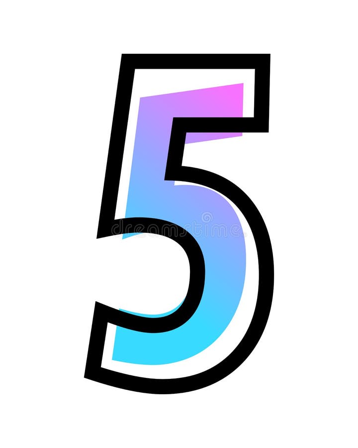 Vector Number 5 with Blue-purple Gradient Color and Black Outline Stock ...