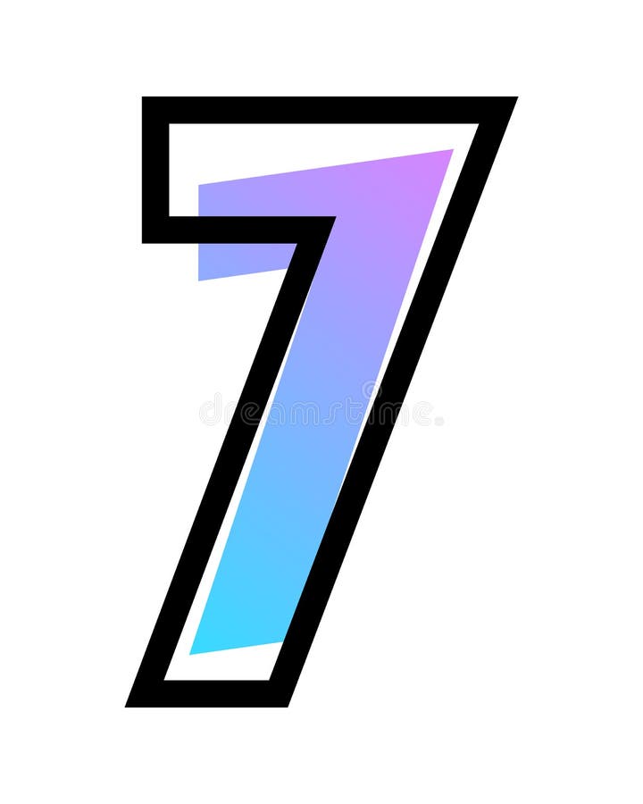 Vector Number 7 with Blue-purple Gradient Color and Black Outline Stock ...