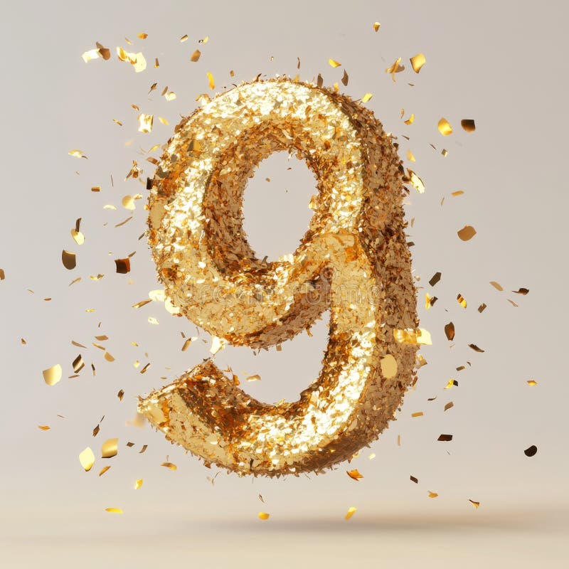 Vector Number 9. Gold Glittering Font. Vector Illustration. Eps 10 ...