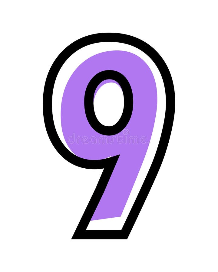 Vector Number 9 with Purple Color and Black Outline Stock Vector ...