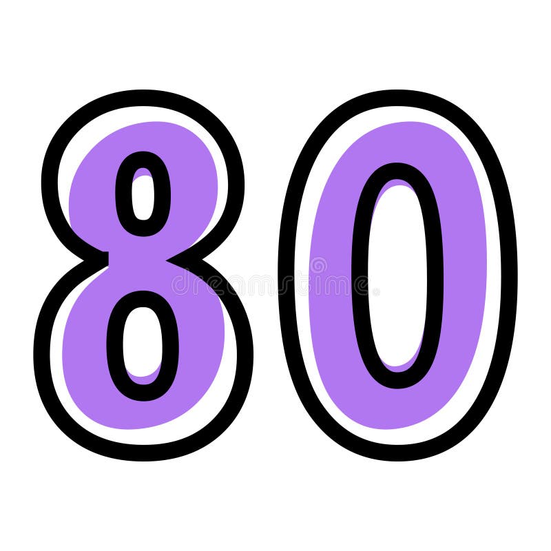 Vector Number 80 with Purple Color and Black Outline Stock Vector ...