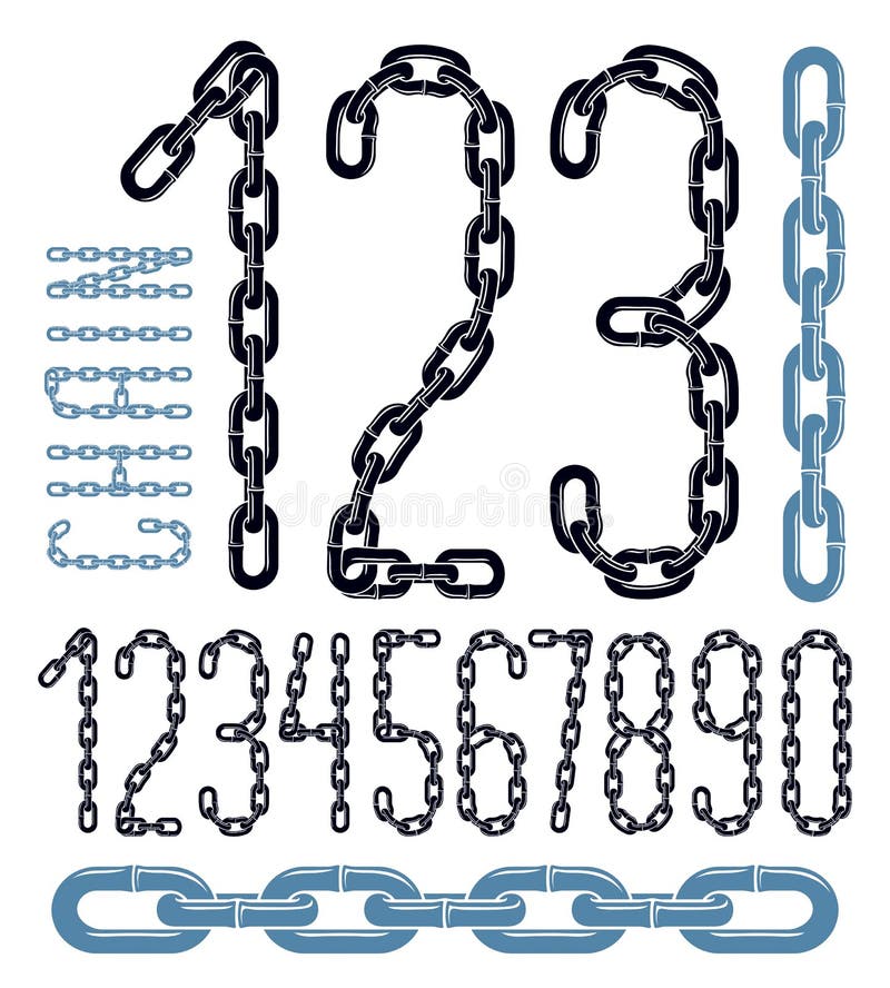 Vector Numbers, Modern Numerals Set. Created Using Connected Chain Link ...