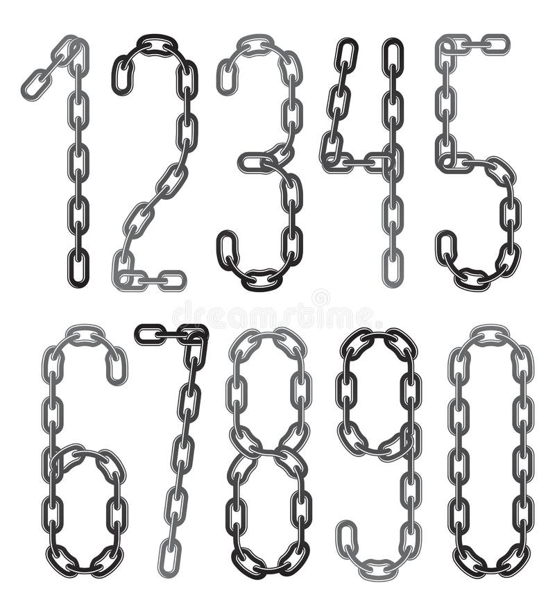 Vector Numbers, Modern Numerals Set. Made with Steel Chain Link, Joined ...