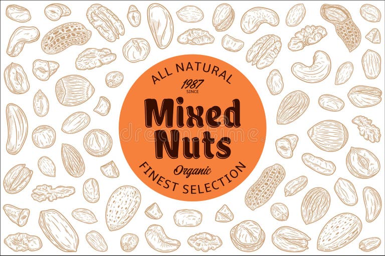 Vector Nuts Label, Nut Kernels and Shells Icons Stock Vector ...