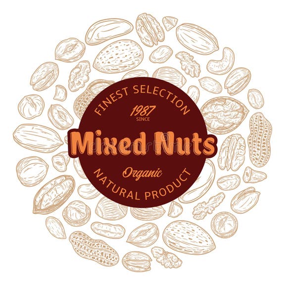 Vector Nuts Label, Nut Kernels and Shells Icons Stock Vector ...