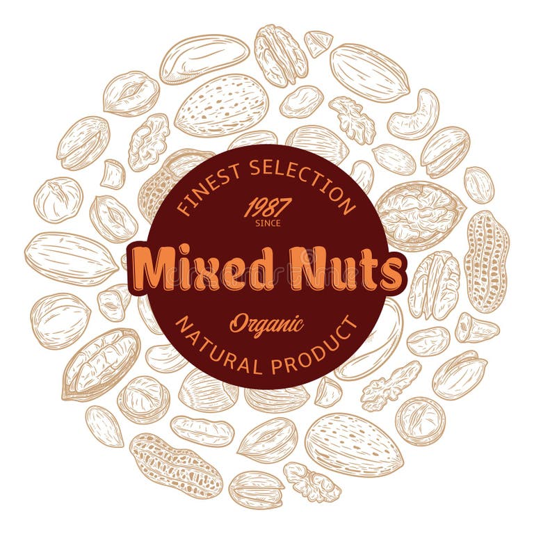 Vector Nuts Label, Nut Kernels and Shells Icons Stock Vector ...