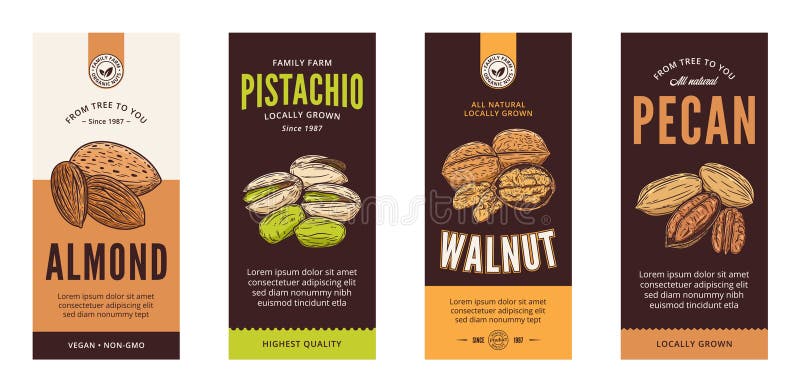 Vector Nuts Labels in Modern Style Stock Vector - Illustration of food ...