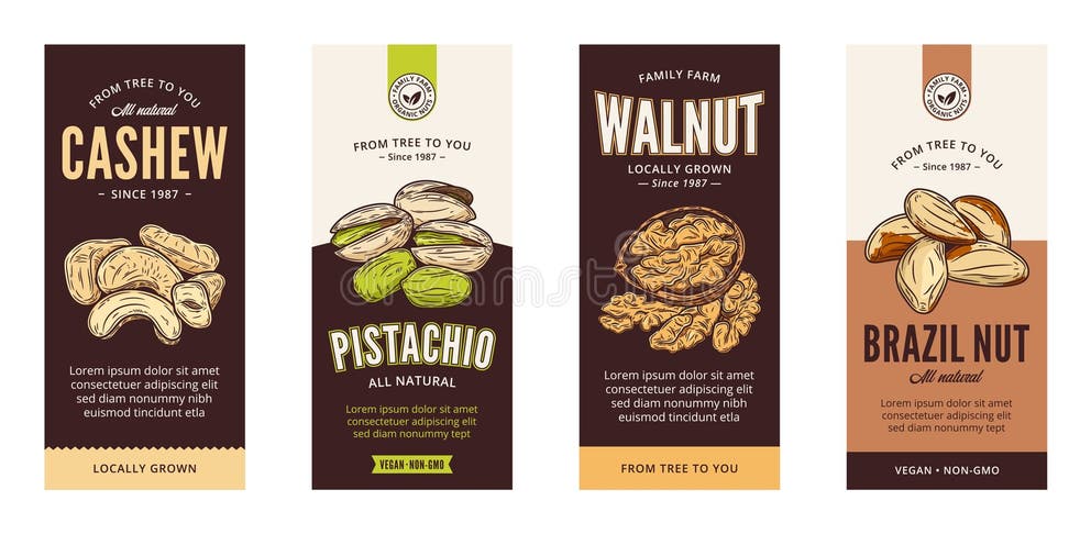 Vector Nuts Labels in Modern Style Stock Vector - Illustration of ...