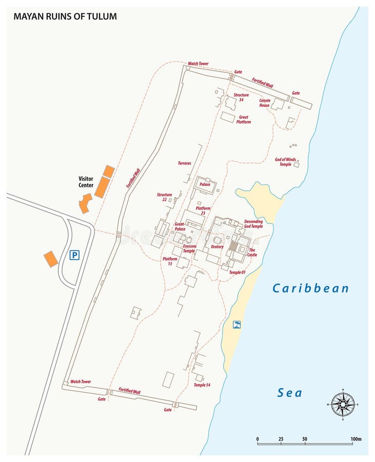 Vector O Mapa Das Ruínas Maias De Tulum, México Ilustração do Vetor ...