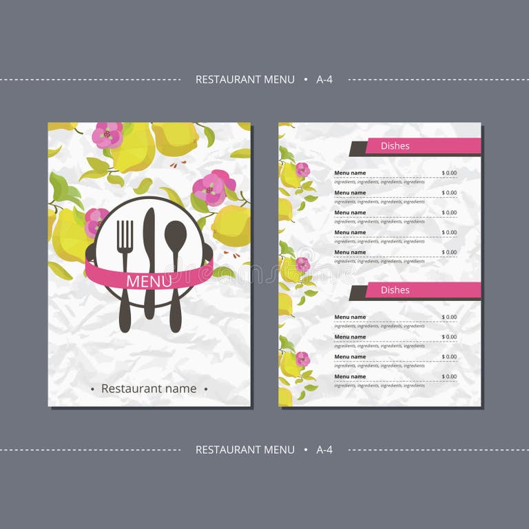 Vector O Menu Do Restaurante Do Molde Com Marmelo E Flor Ilustração do ...