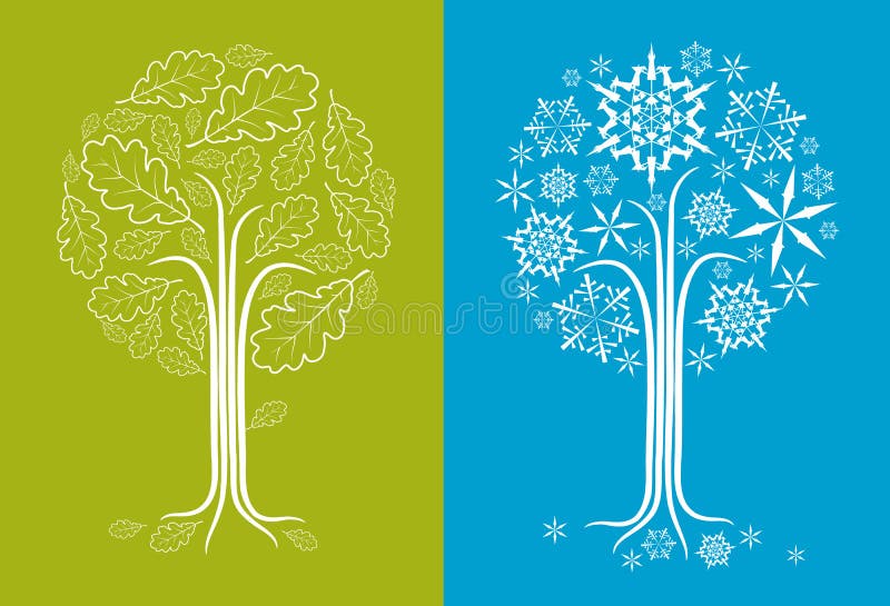 Vector Oak Tree in Different Seasons Stock Vector - Illustration of ...