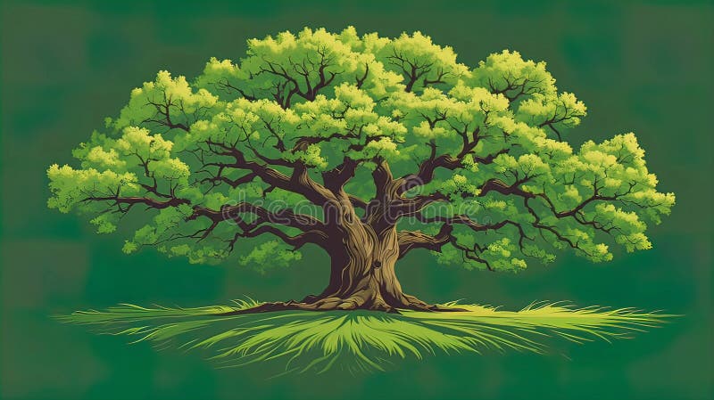 Vector Oak Tree. Vector Illustration of Old Green Oak Tree, Creative ...