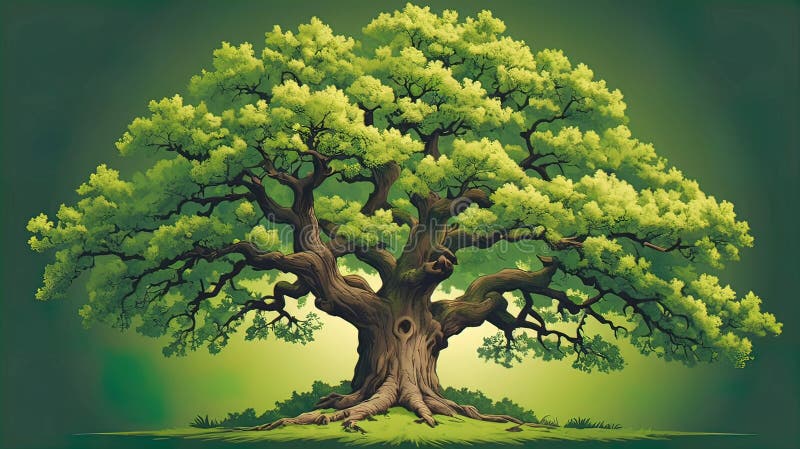 Vector Oak Tree. Vector Illustration of Old Green Oak Tree, Creative ...