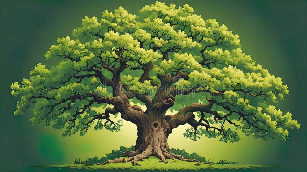 Vector Oak Tree. Vector Illustration of Old Green Oak Tree, Creative ...